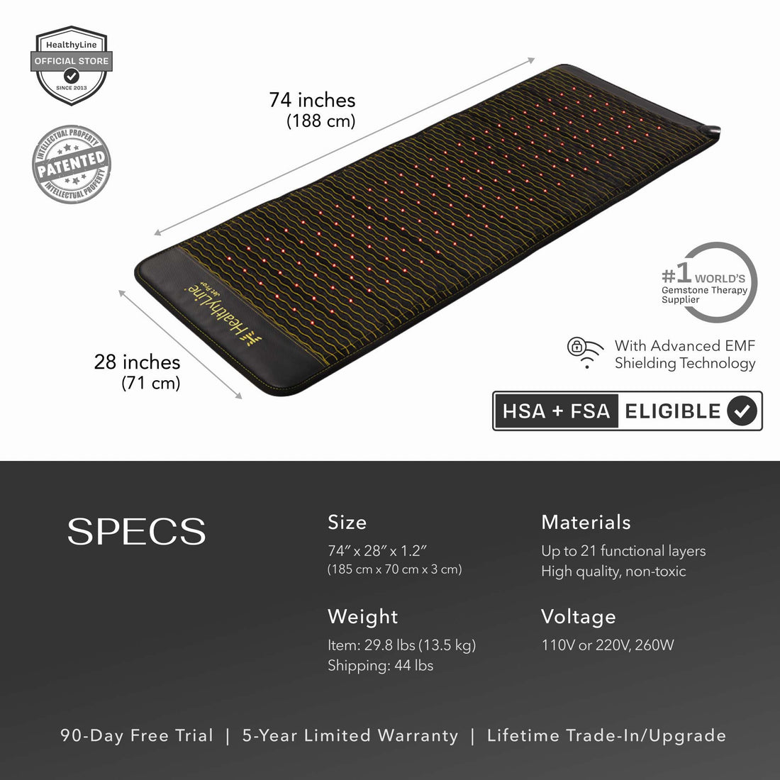 PEMF Mat with Red Light | Jet Series Infrared Heating Mats – HealthyLine